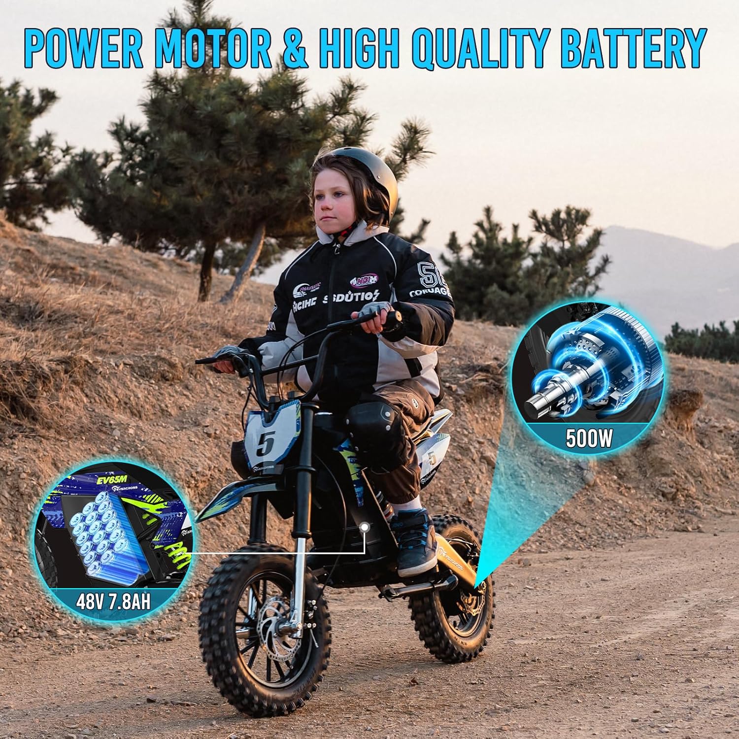 EV65M – Motocross électrique enfant 500W, 30 km/h, 12+ ans